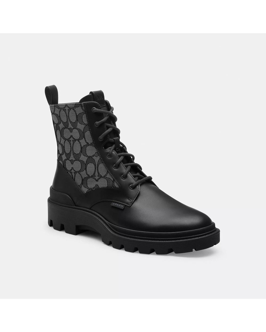 COACH Signature Jacquard Leather Lace-Up Boots in Black for Men | Lyst