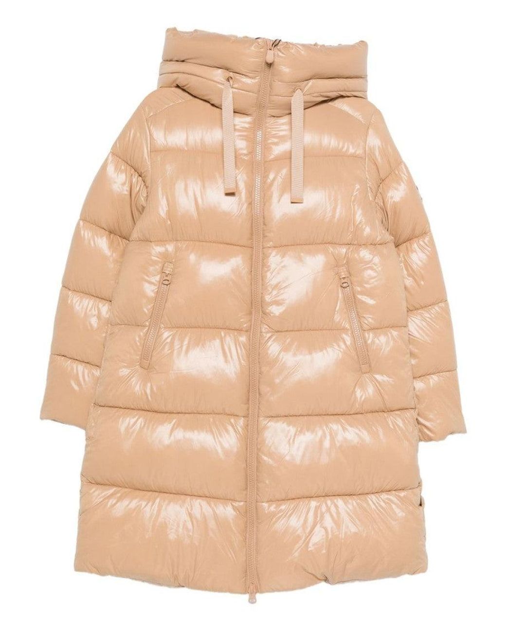 Save The Duck Shiny Puffer Coat With Quilted Design in Natural | Lyst