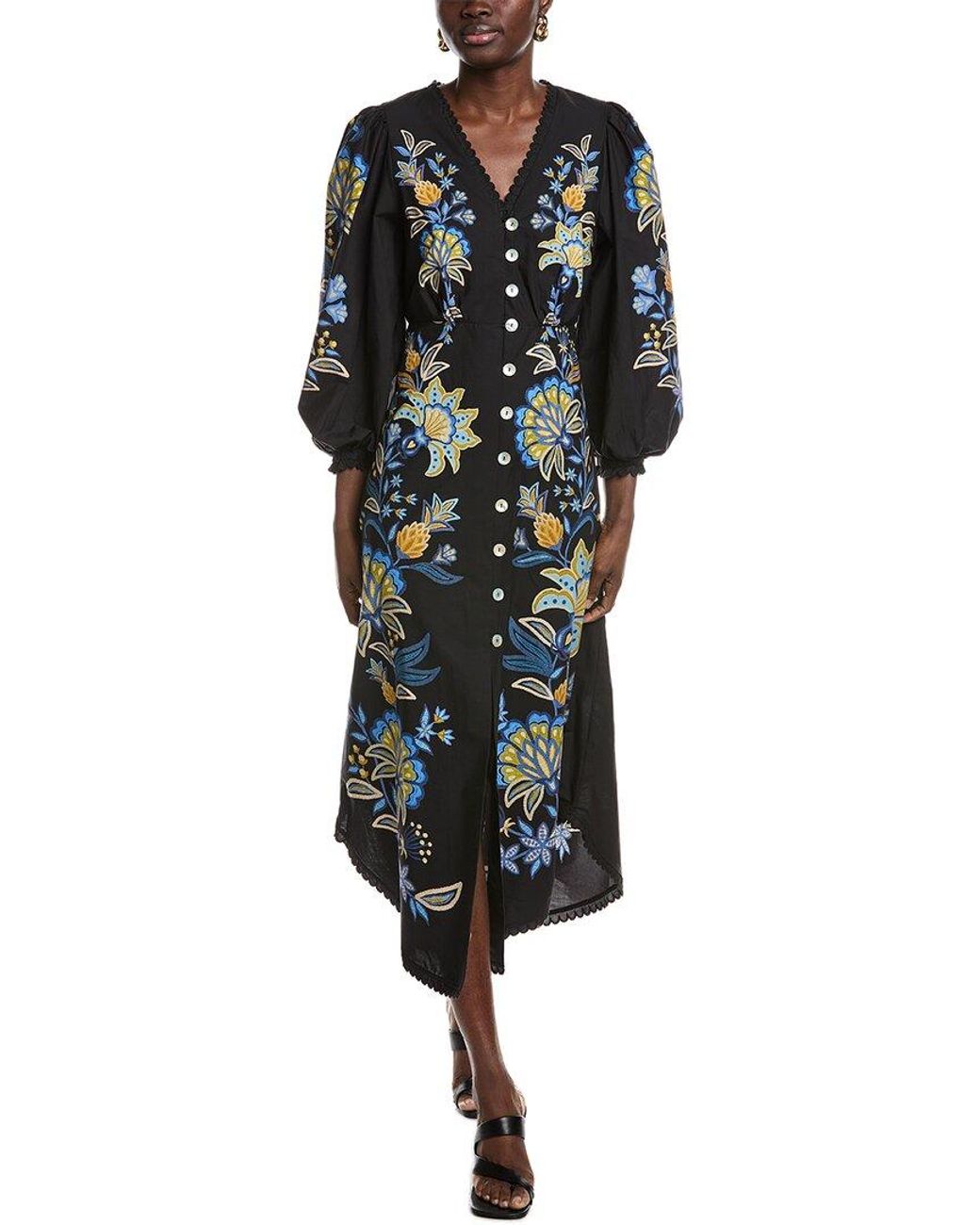 FARM Rio Stitched Garden Midi Dress in Black | Lyst