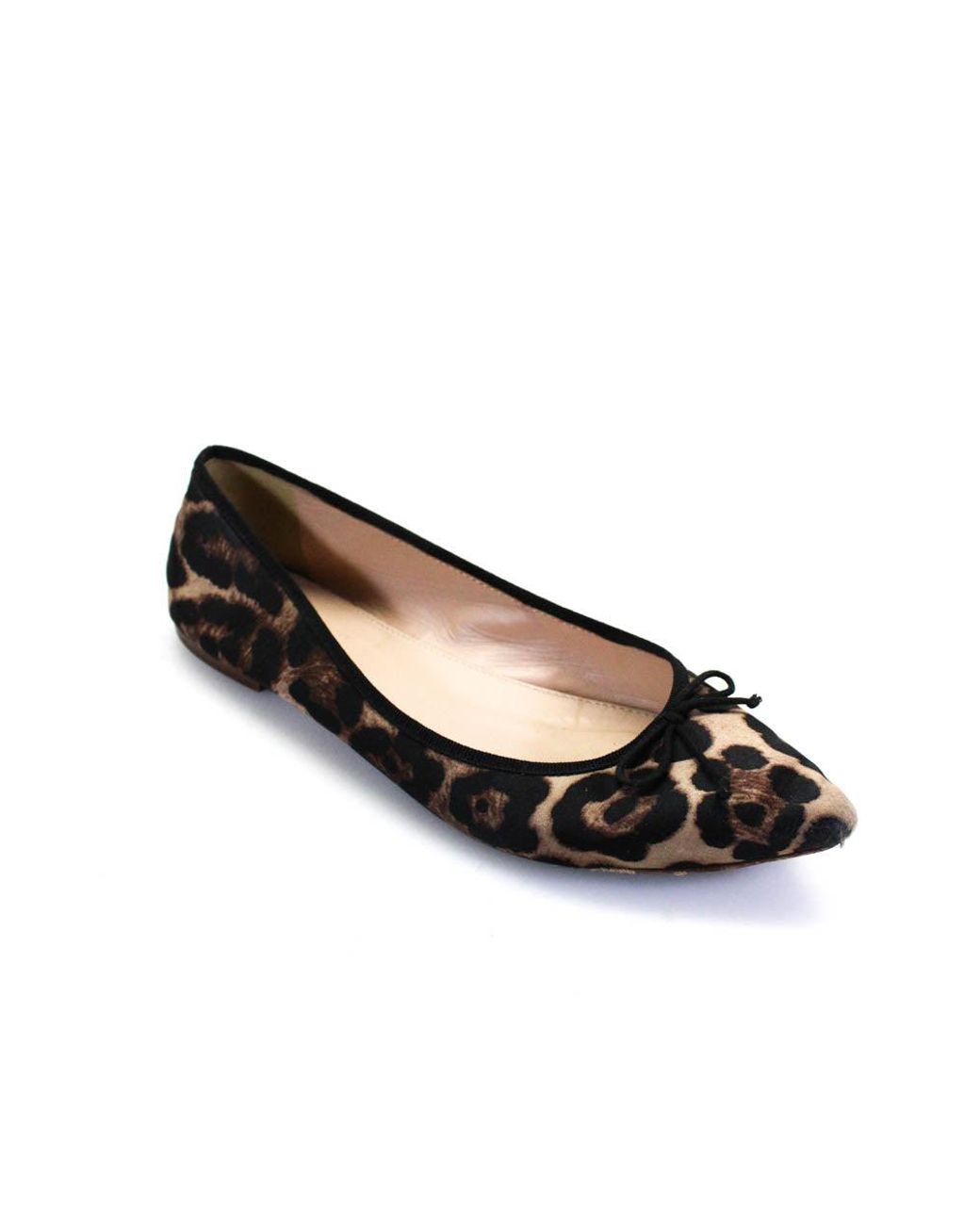 J.Crew J Crew Satin Animal Print Pointed Toe Gemma Flats in Black | Lyst