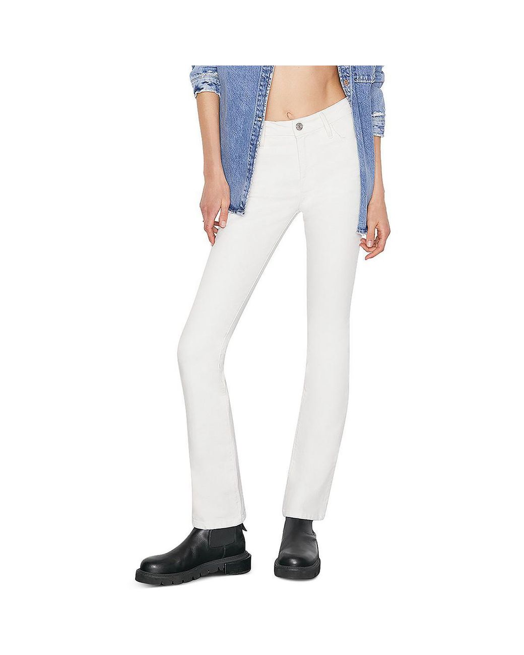 FRAME Le Denim Distressed Bootcut Jeans in Blue | Lyst
