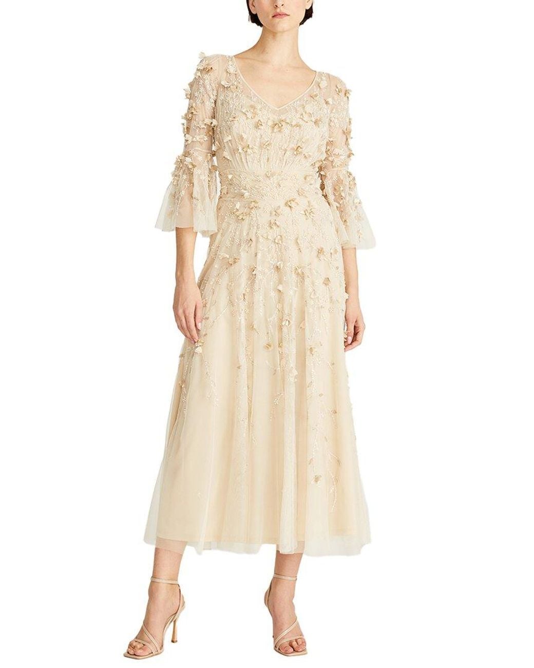 THEIA Zolene Embellished Midi Dress in Natural | Lyst