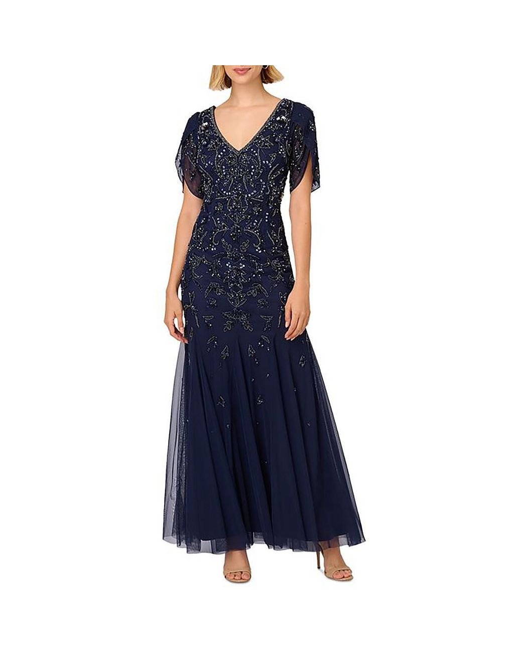 Adrianna Papell Embellished Mesh Evening Dress in Green | Lyst