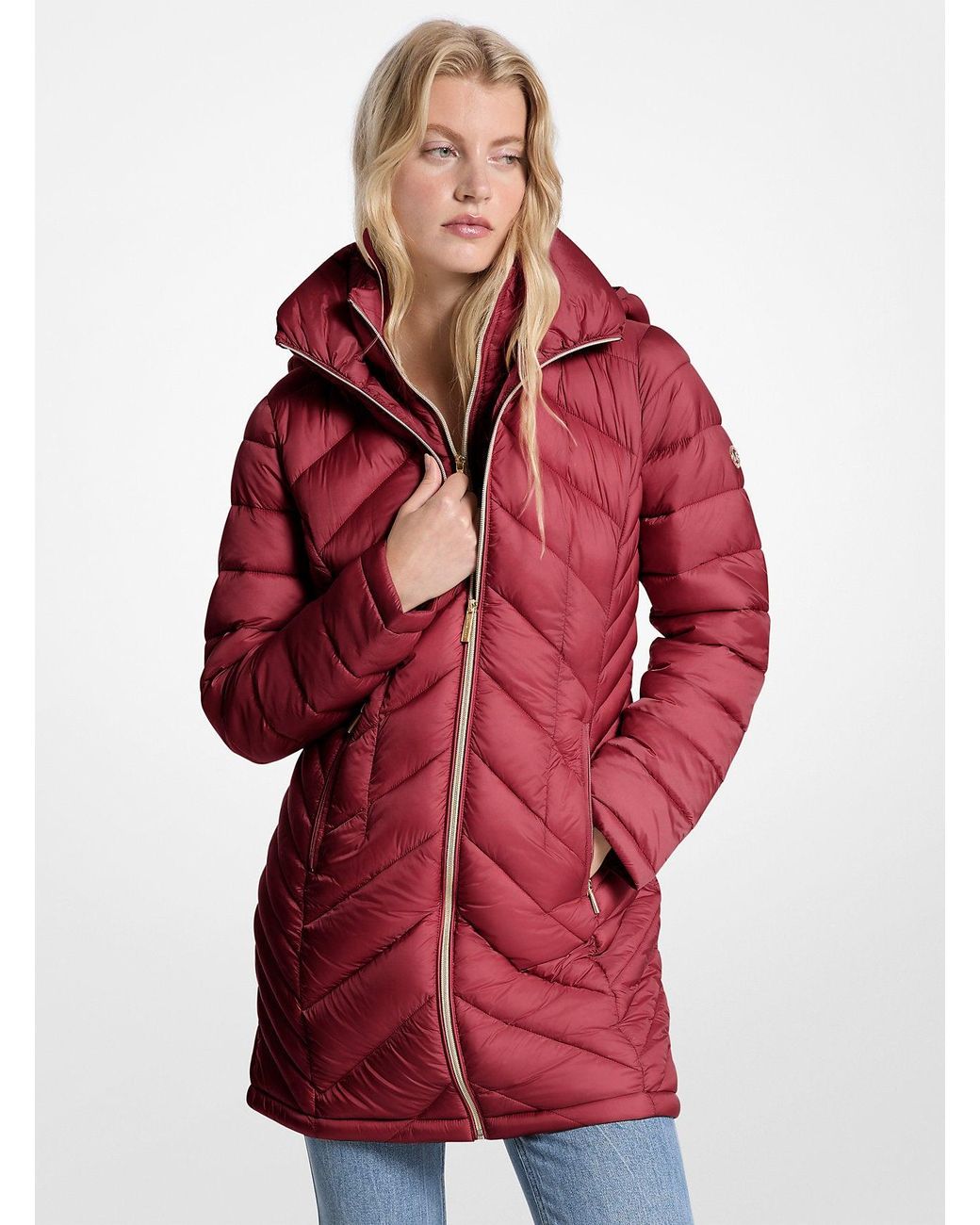 Michael Kors Outlet Packable Quilted Nylon Puffer Coat in Red | Lyst