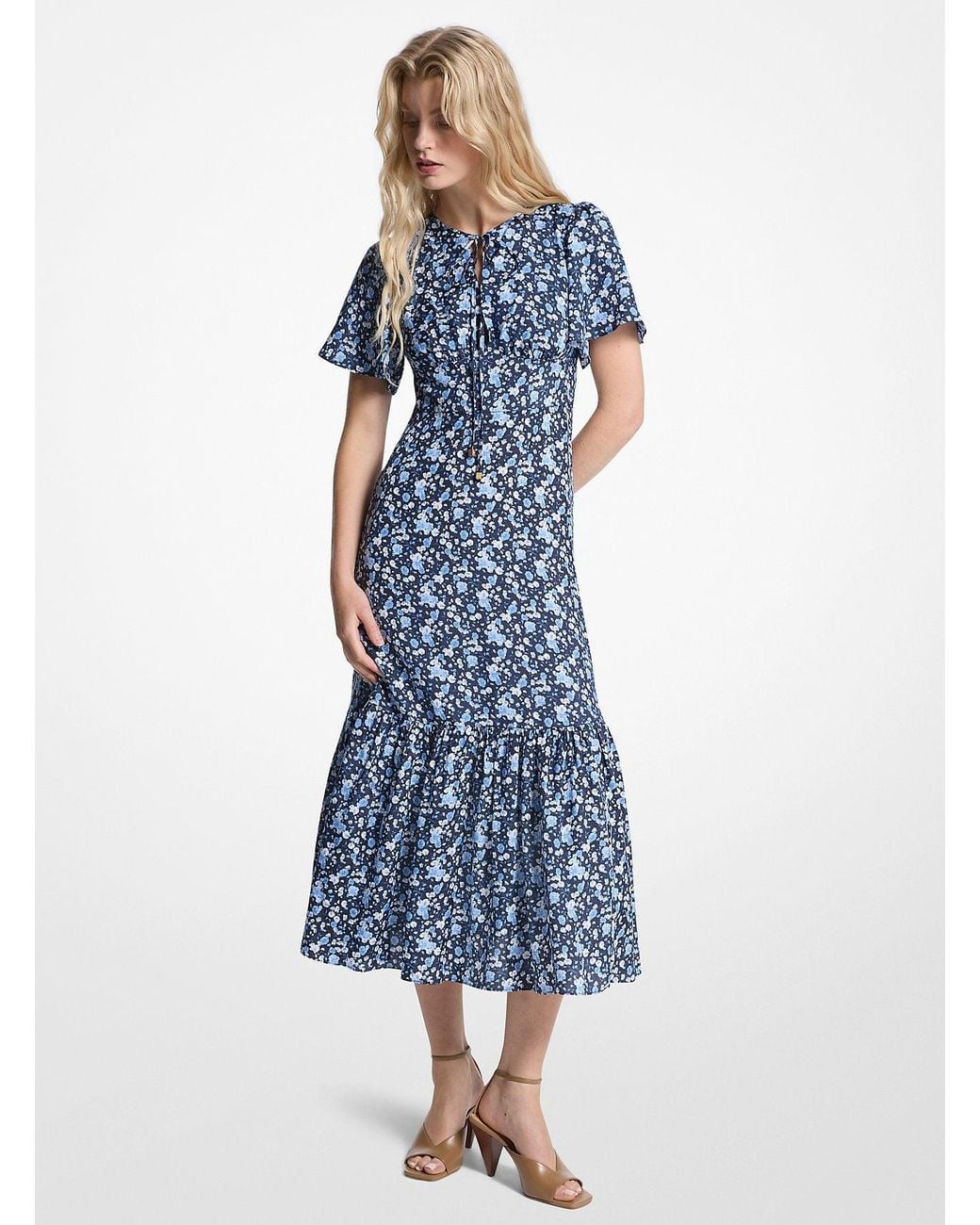 MICHAEL Michael Kors Floral Print Viscose And Silk Blend Midi Dress in ...