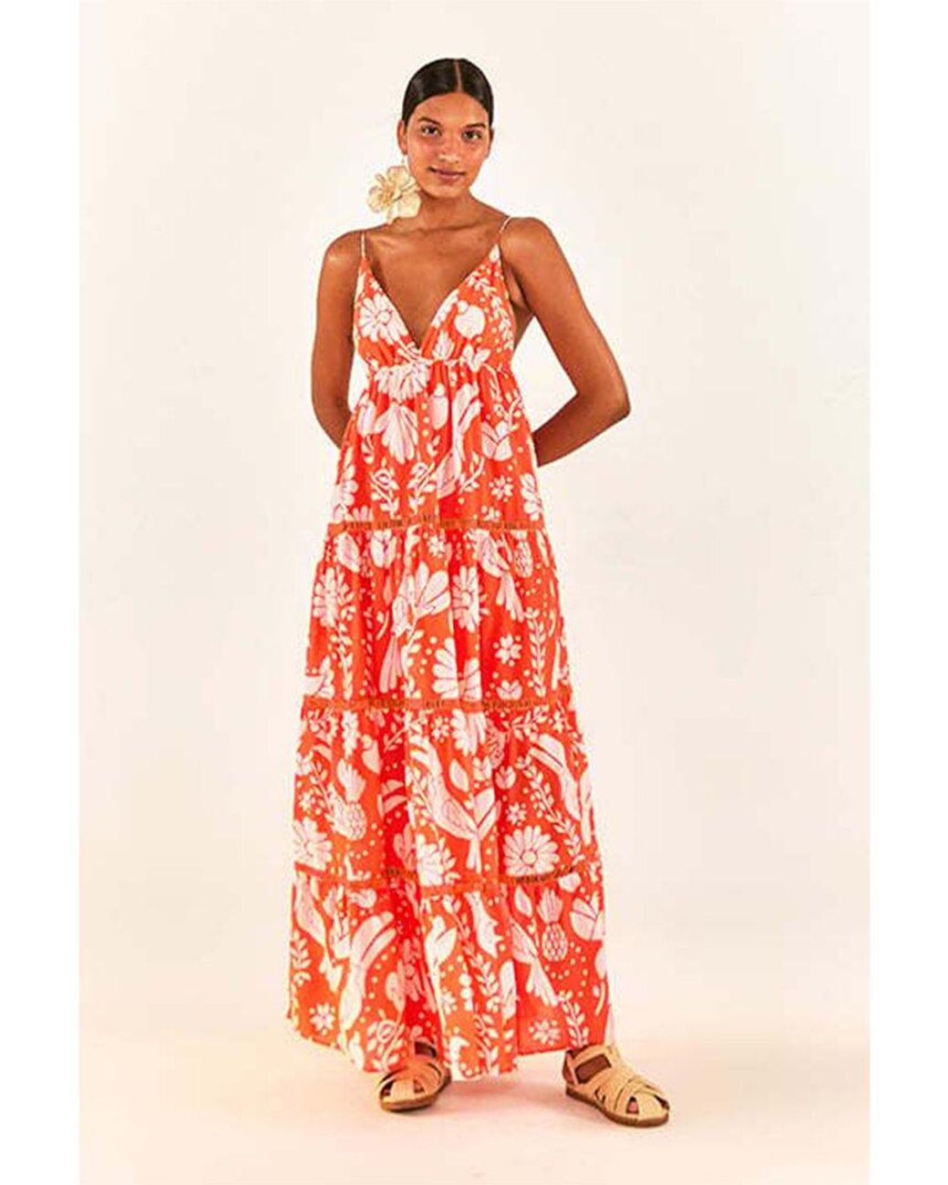 FARM Rio Orange Neon Jungle Tiered Maxi Dress | Lyst