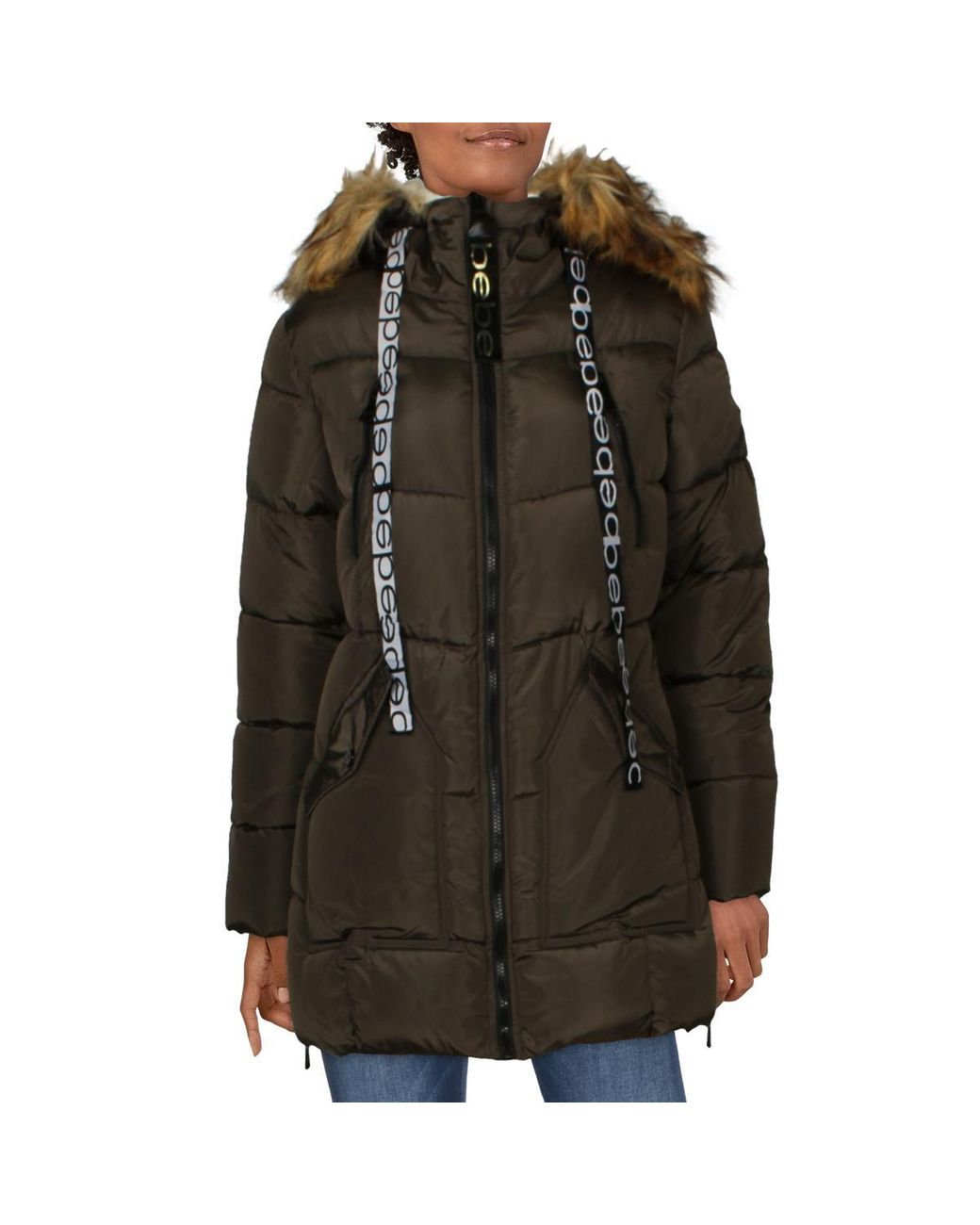 Bebe Quilted Parka Puffer Coat in Black | Lyst