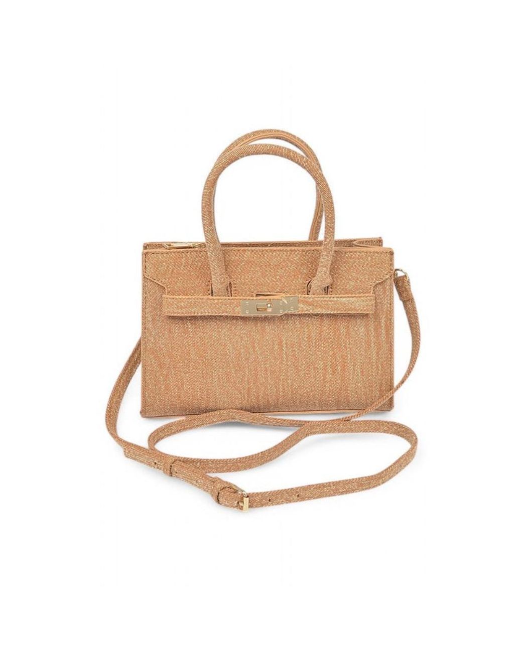 Fashnzfab Denim Iconic Top Handle Swing Bag in Natural | Lyst