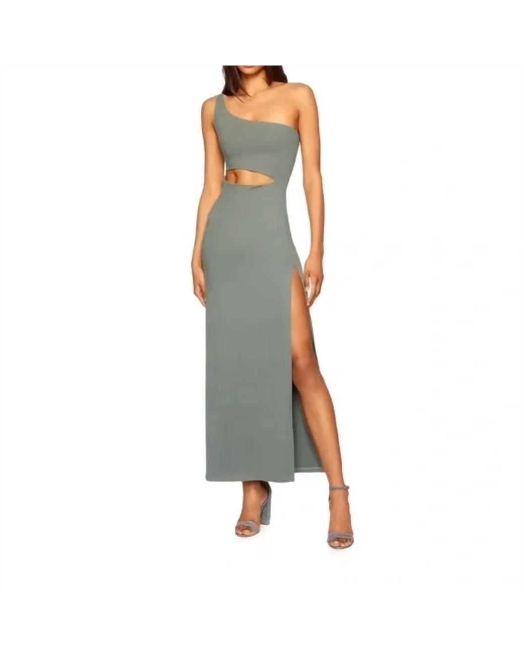 Susana Monaco One Shoulder Cut Out High Slit Maxi Dress in Gray | Lyst