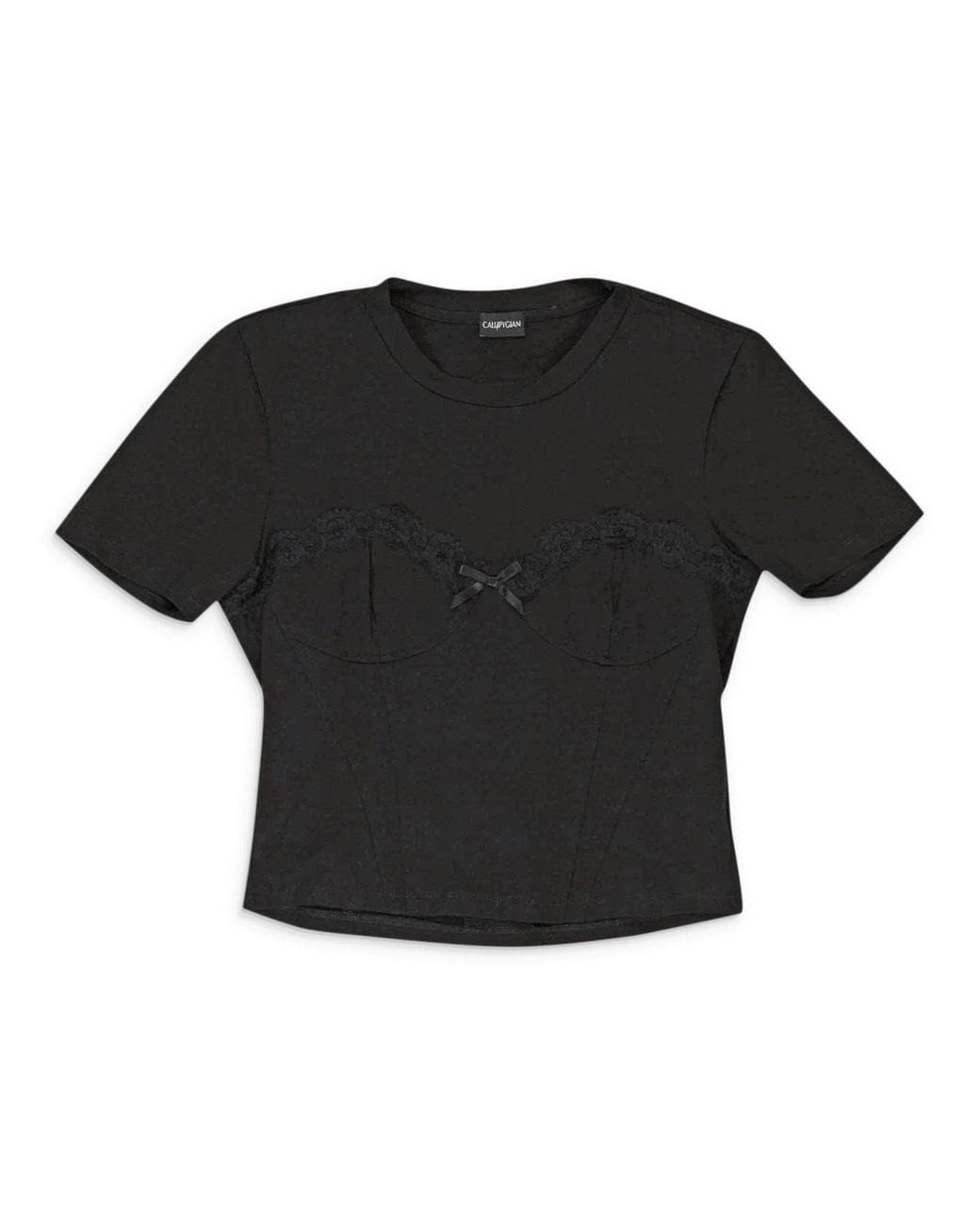 CALLIPYGIAN Lace Trim Bustier T-Shirt in Black | Lyst