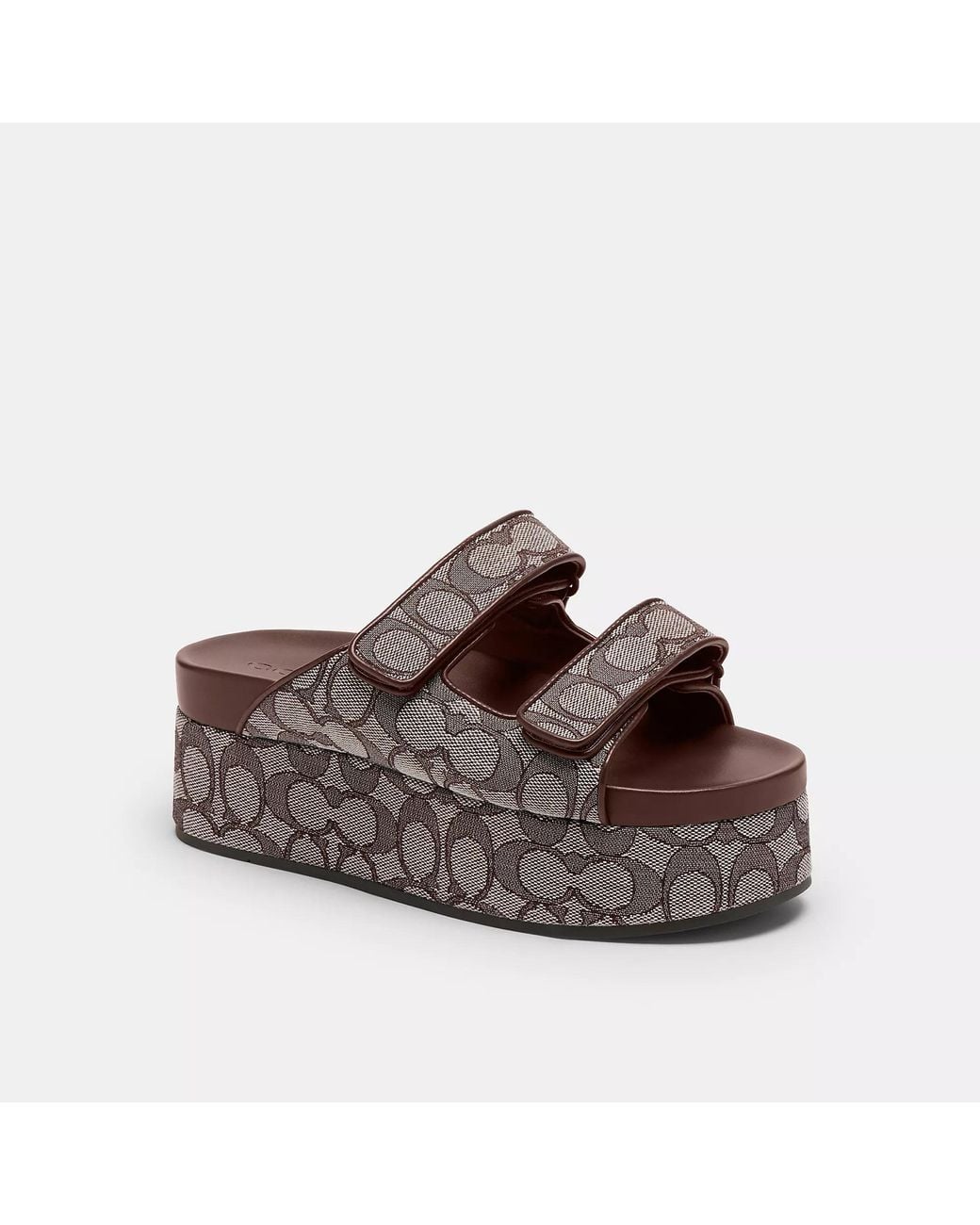 COACH Two Band Platform Slide in Brown | Lyst