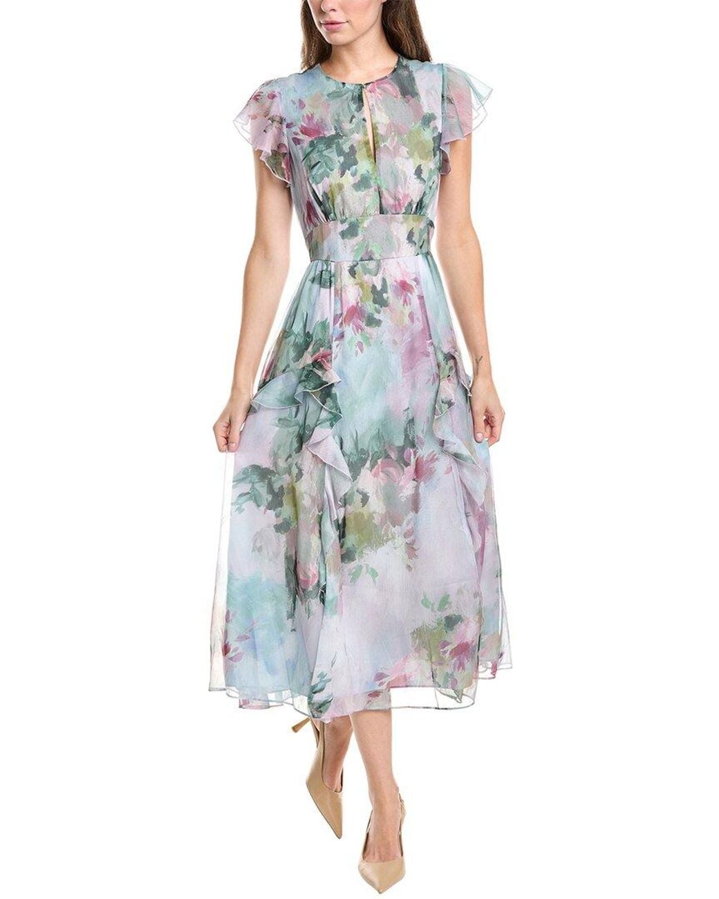 Ted Baker Waterfall Ruffle Midi Dress in Blue | Lyst