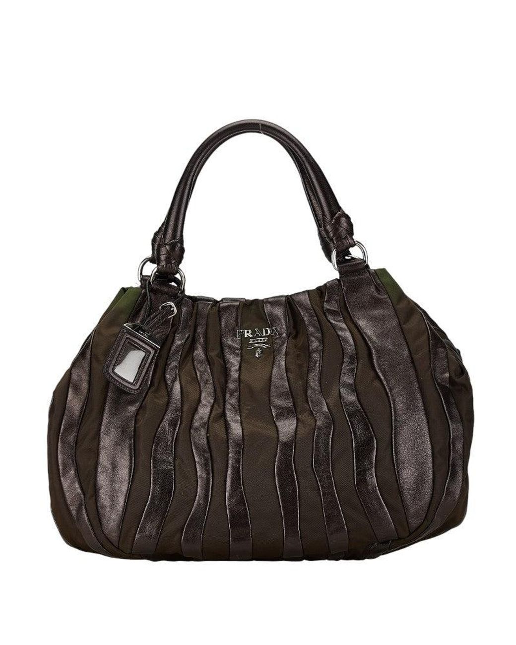 Prada Crimson Stripe Nylon Leather Tote Bag in Black | Lyst