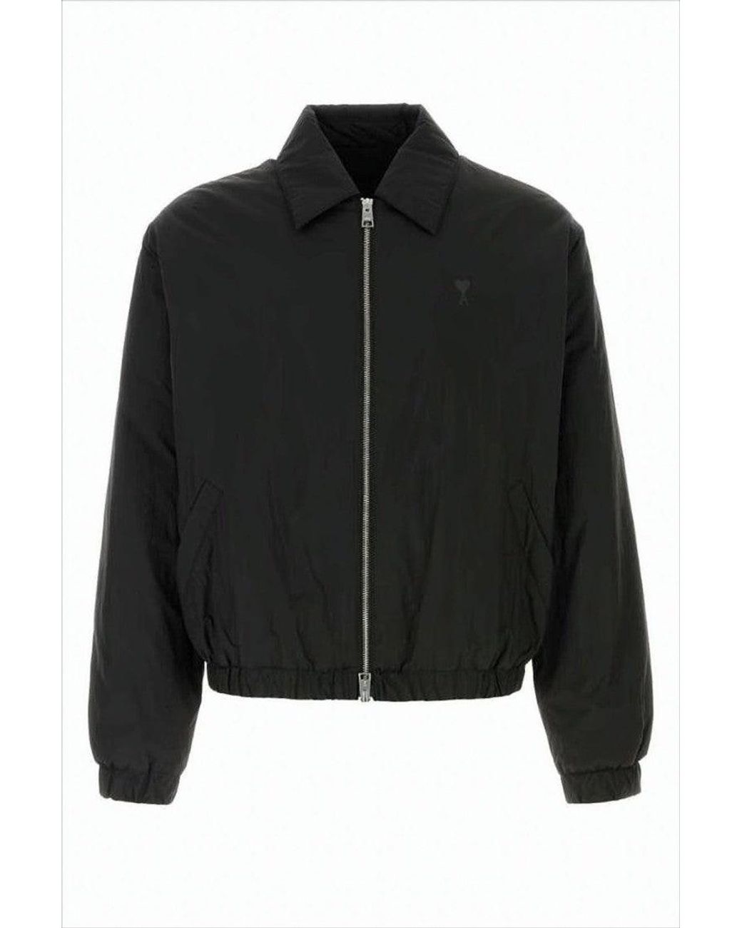 Ami Paris Cropped Matte Bomber Jacket With Classic Collar in Black for ...