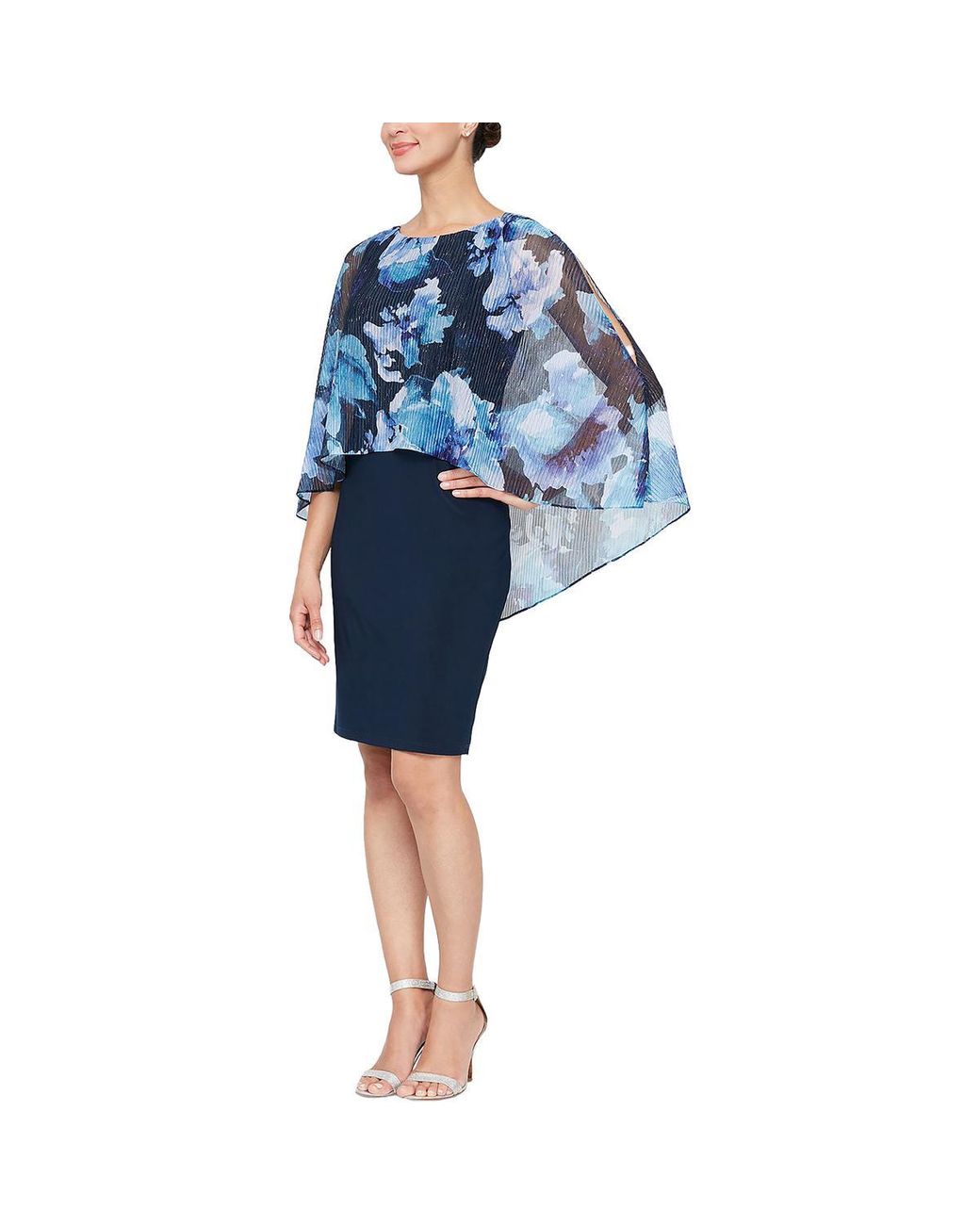 SLNY Metallic Sheer Sheath Dress in Blue | Lyst