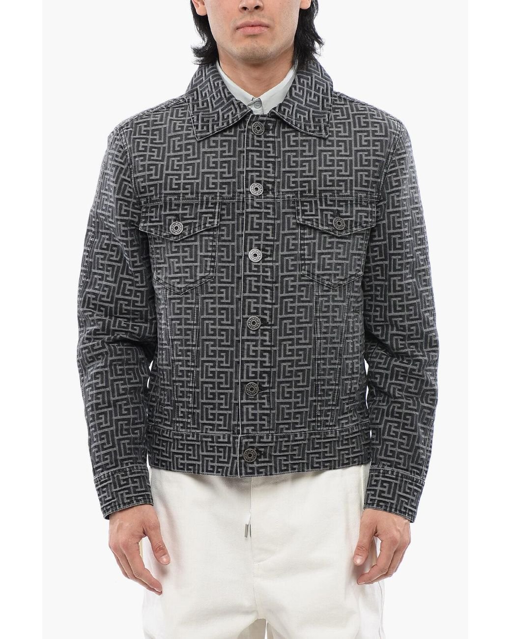 Balmain Monogram Denim Jacket With Flush Pockets in Gray for Men | Lyst