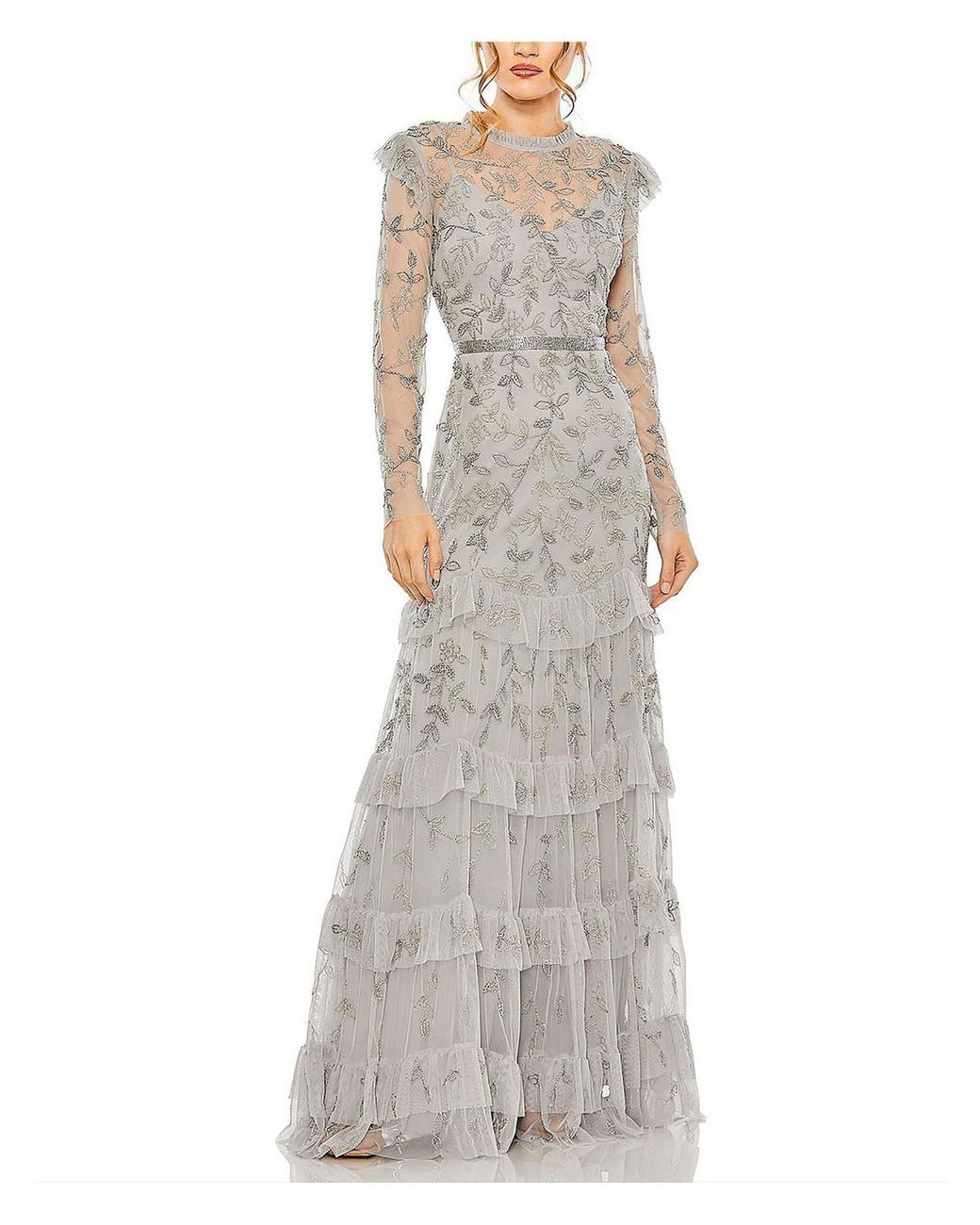 Mac Duggal Full Length Formal Evening Dress in Gray | Lyst