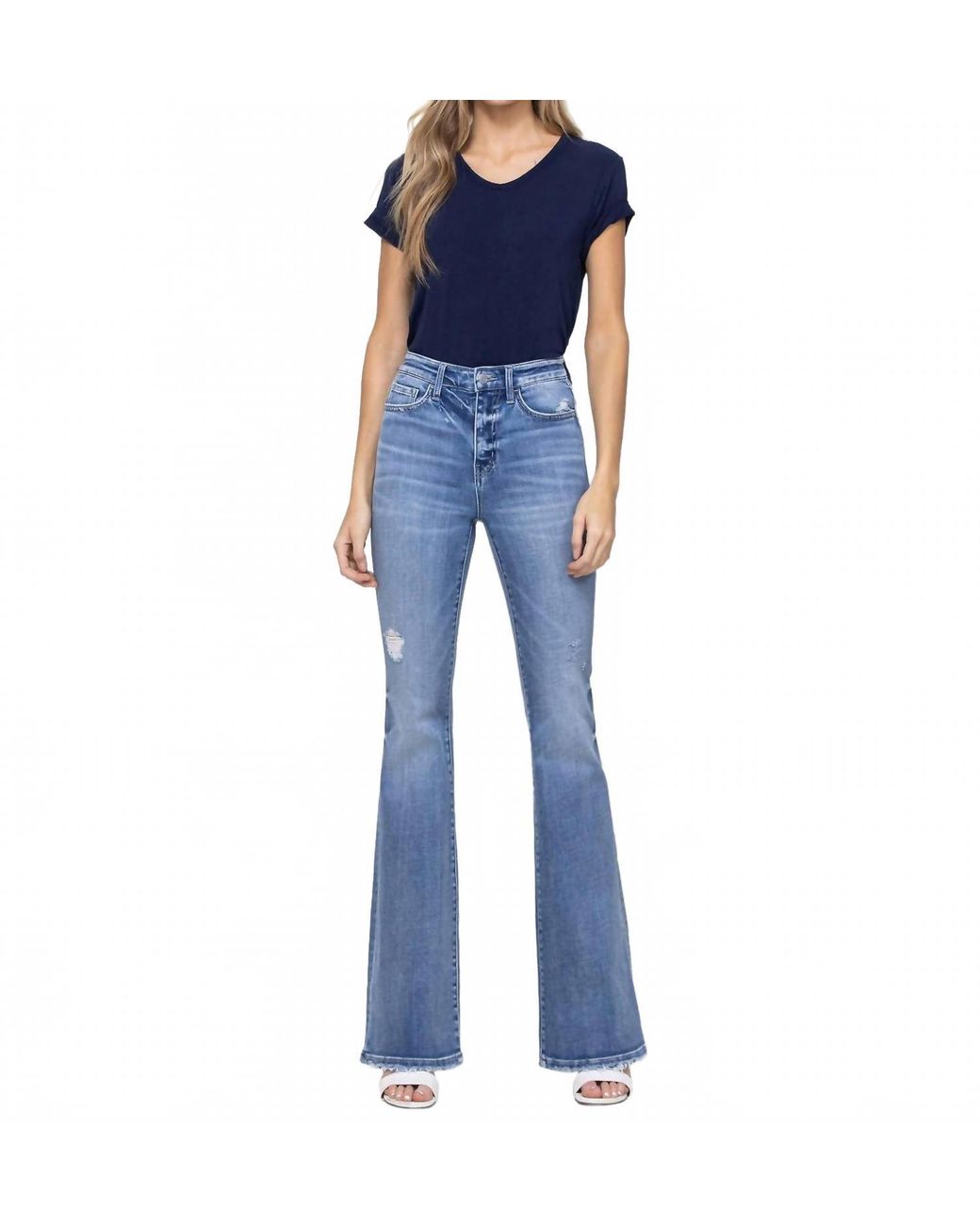 Flying Monkey Serena High Rise Flare Jean in Blue | Lyst