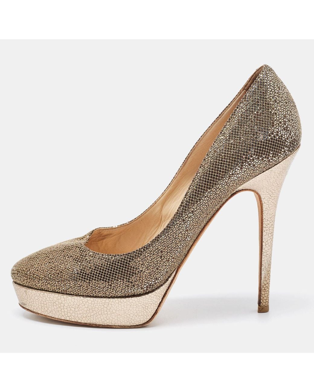 Jimmy Choo Metallic Glitter Fabric Platform Pumps in Natural | Lyst