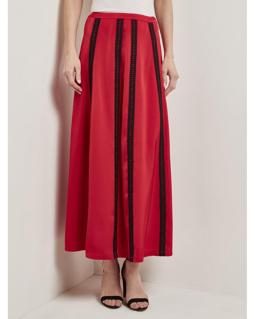 Misook A-Line Crepe De Chine Lace Applique Maxi Skirt in Red | Lyst