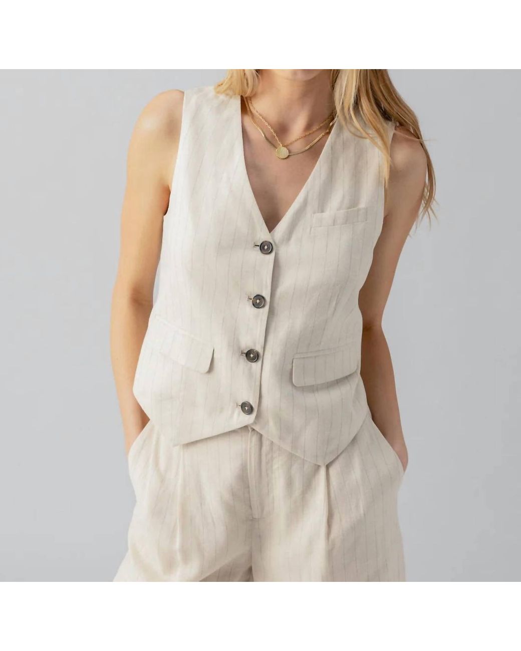 Sanctuary Timeless Linen Rayon Vest in Natural | Lyst
