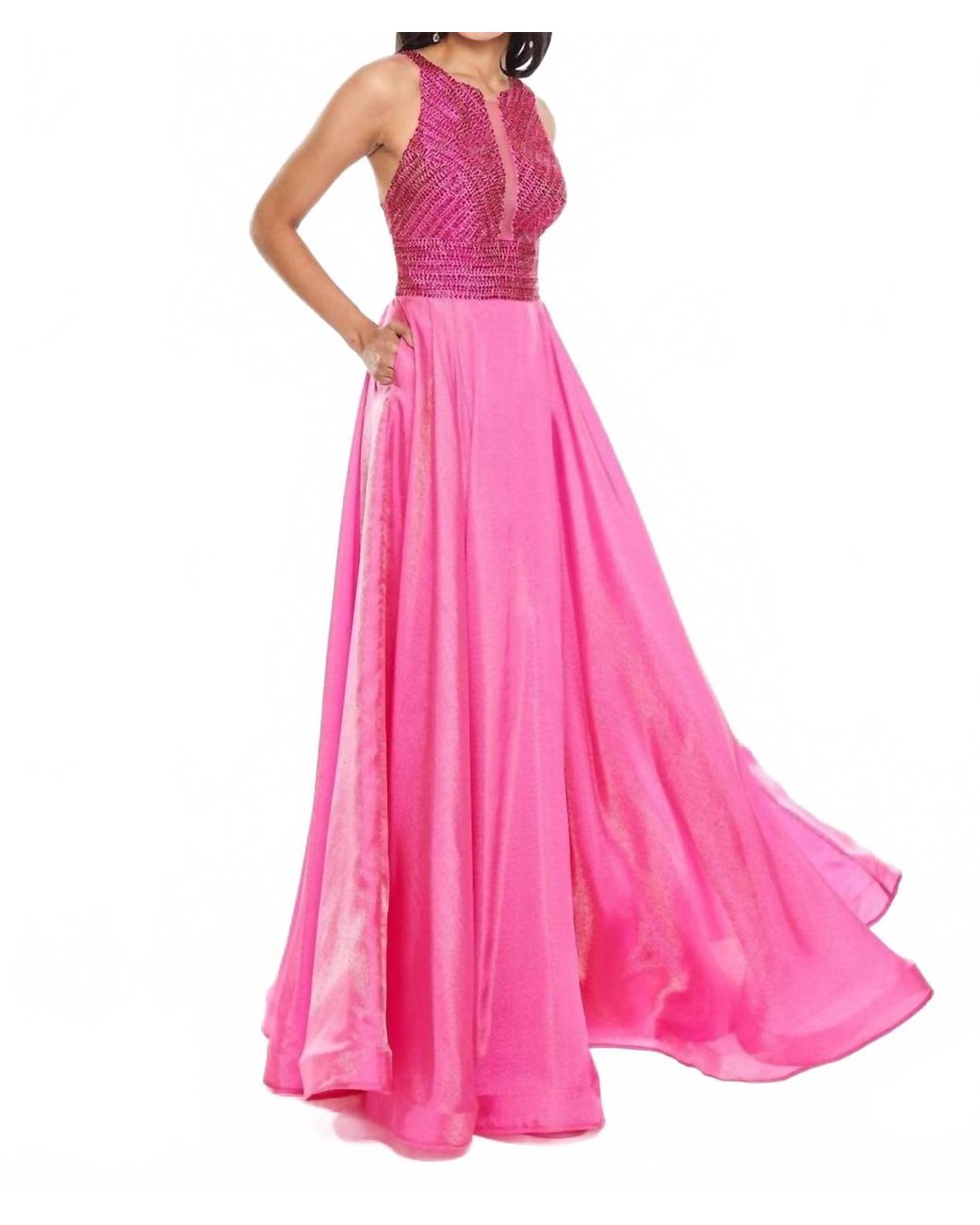Rachel Allan Beaded Fit And Flare Prom Gown in Pink | Lyst