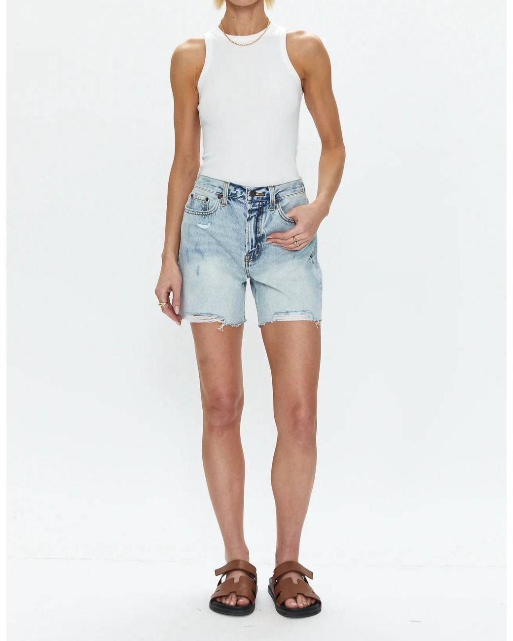 Pistola Devin High Rise Mom Cut Off in Blue | Lyst