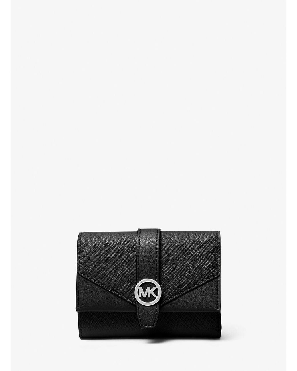 Michael Kors Outlet Greenwich Medium Leather Trifold Wallet in Black | Lyst