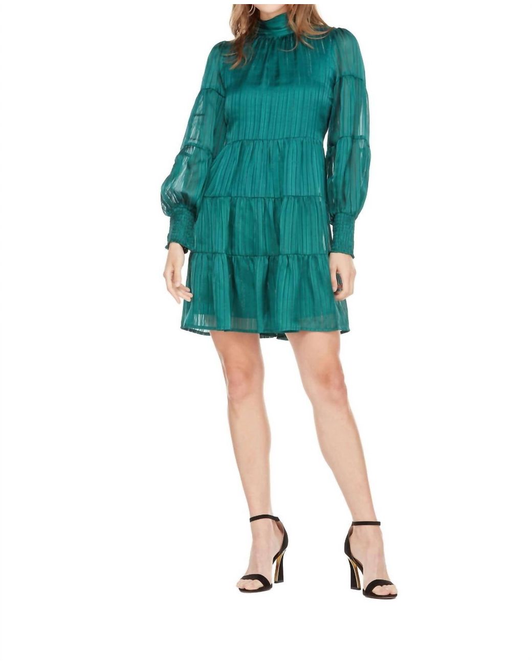 J joy Tie Neck Tiered Dress in Green | Lyst