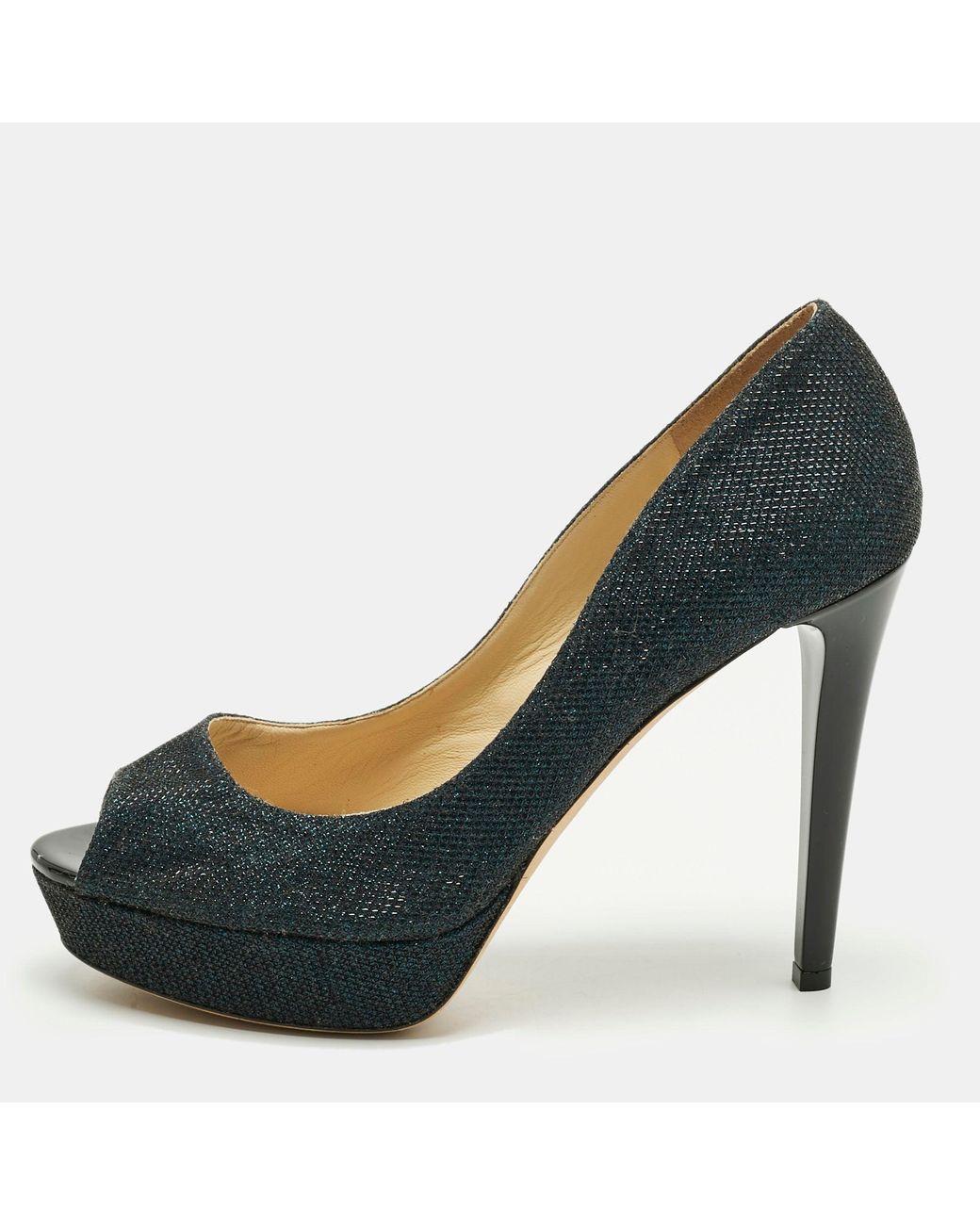 Jimmy Choo Glitter Luna Peep Toe Platform Pumps in Blue | Lyst