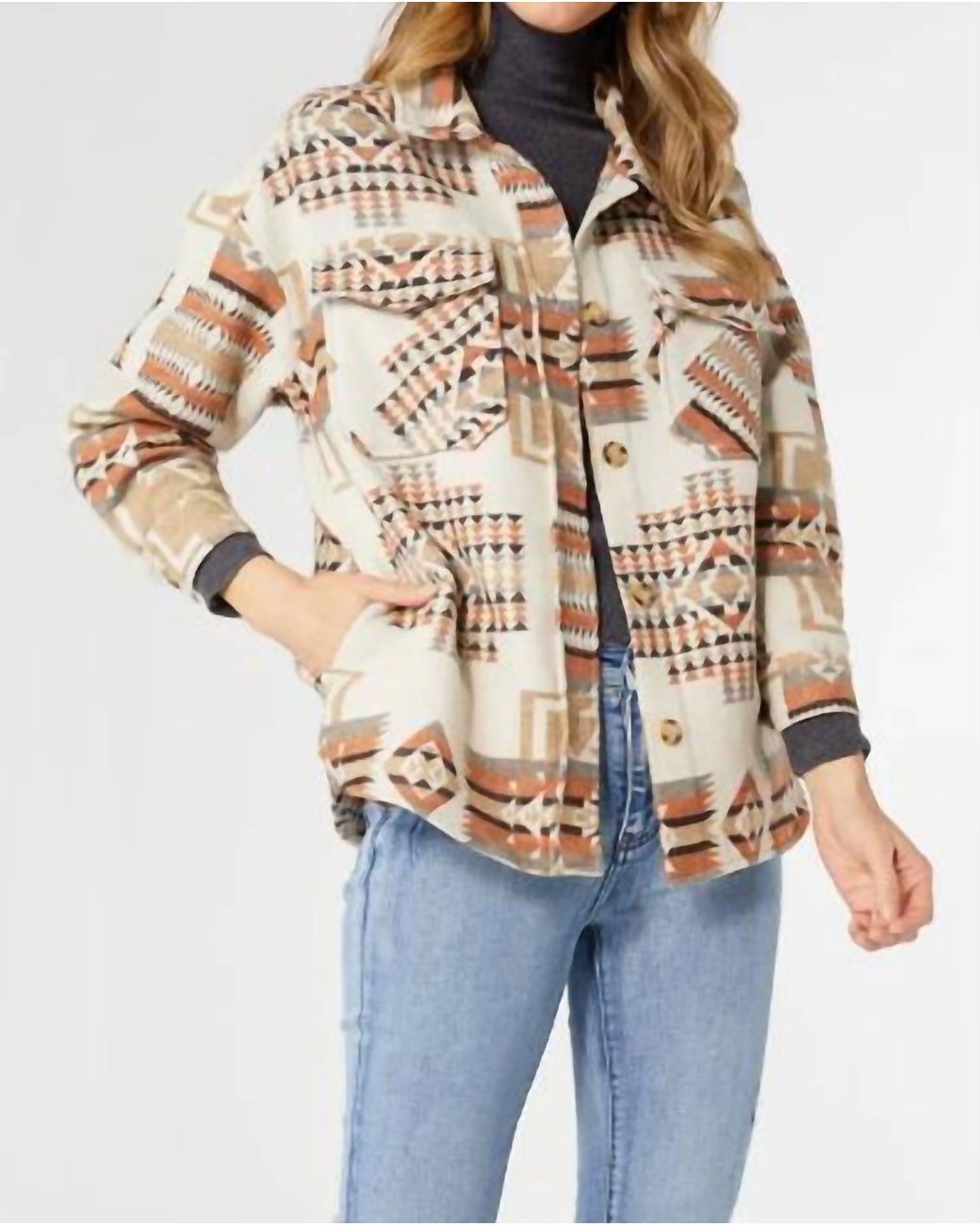 Coco + Carmen Carrina Aztec Print Shacket With Pockets in Blue | Lyst