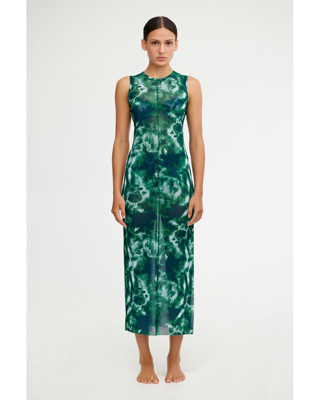SO ONLINE AU Sheer Power Mesh Midi Dress in Green | Lyst