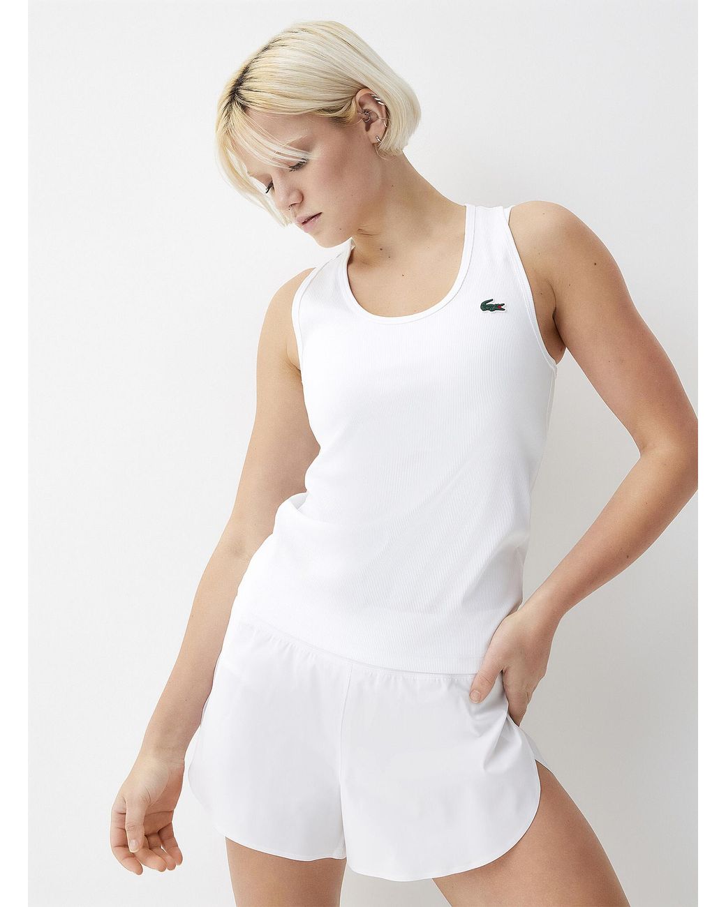 Lacoste Croc Logo Ribbed Racerback Tank in White | Lyst