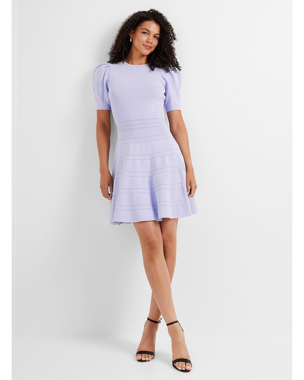 Ted Baker Velvey Textured Knit Flared Dress in White | Lyst