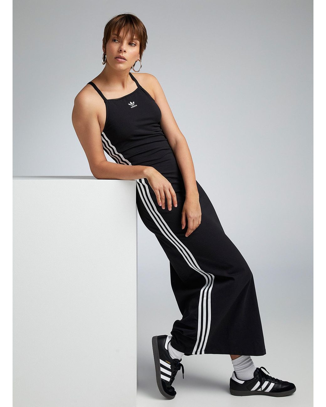 adidas Originals Signature Stripes Maxi Dress in Black | Lyst