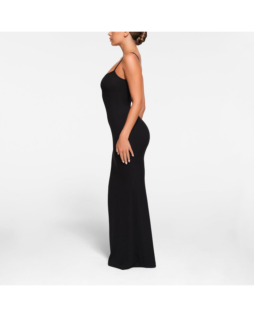 Skims Soft Lounge Rib Slip Dress in Black | Lyst