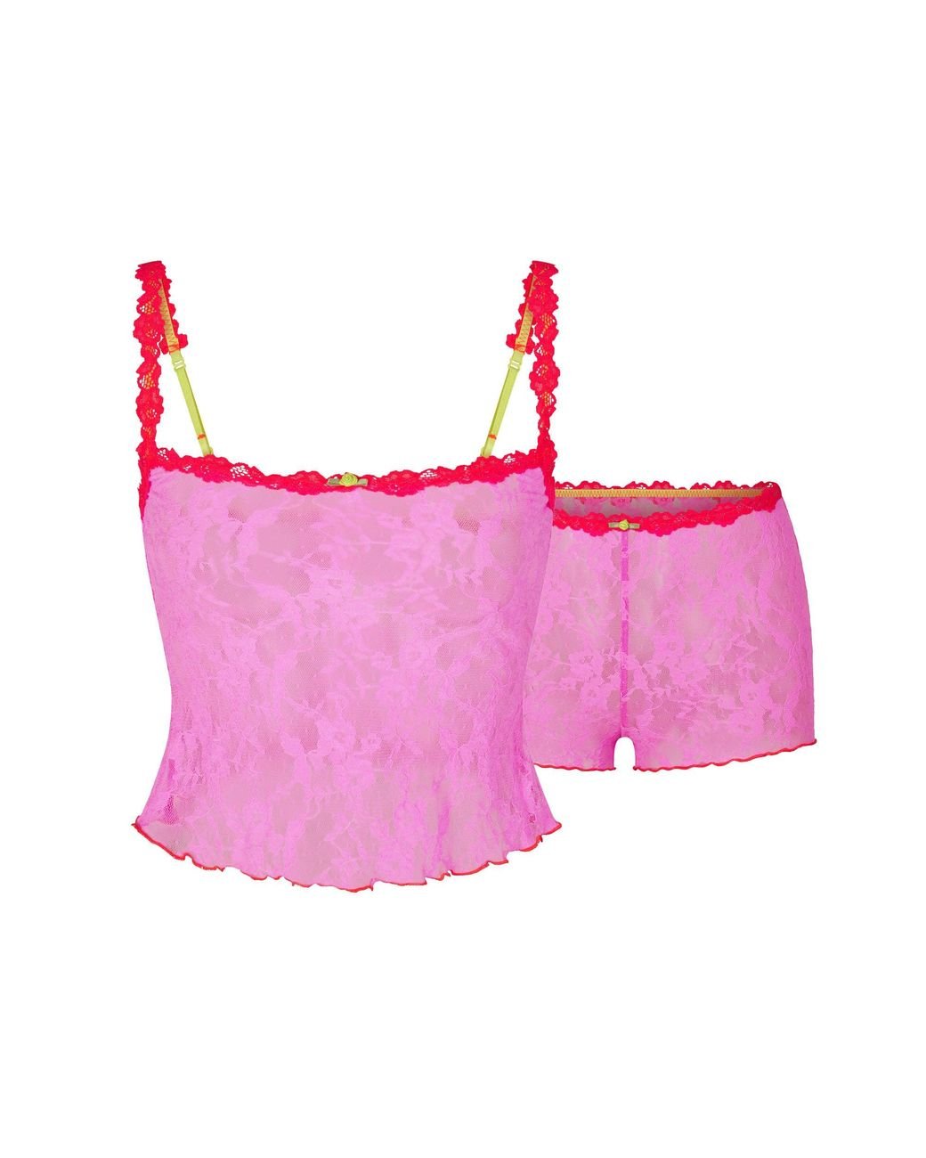 Skims Sleepover Lace Cami Top And Tap Short Set in Pink | Lyst