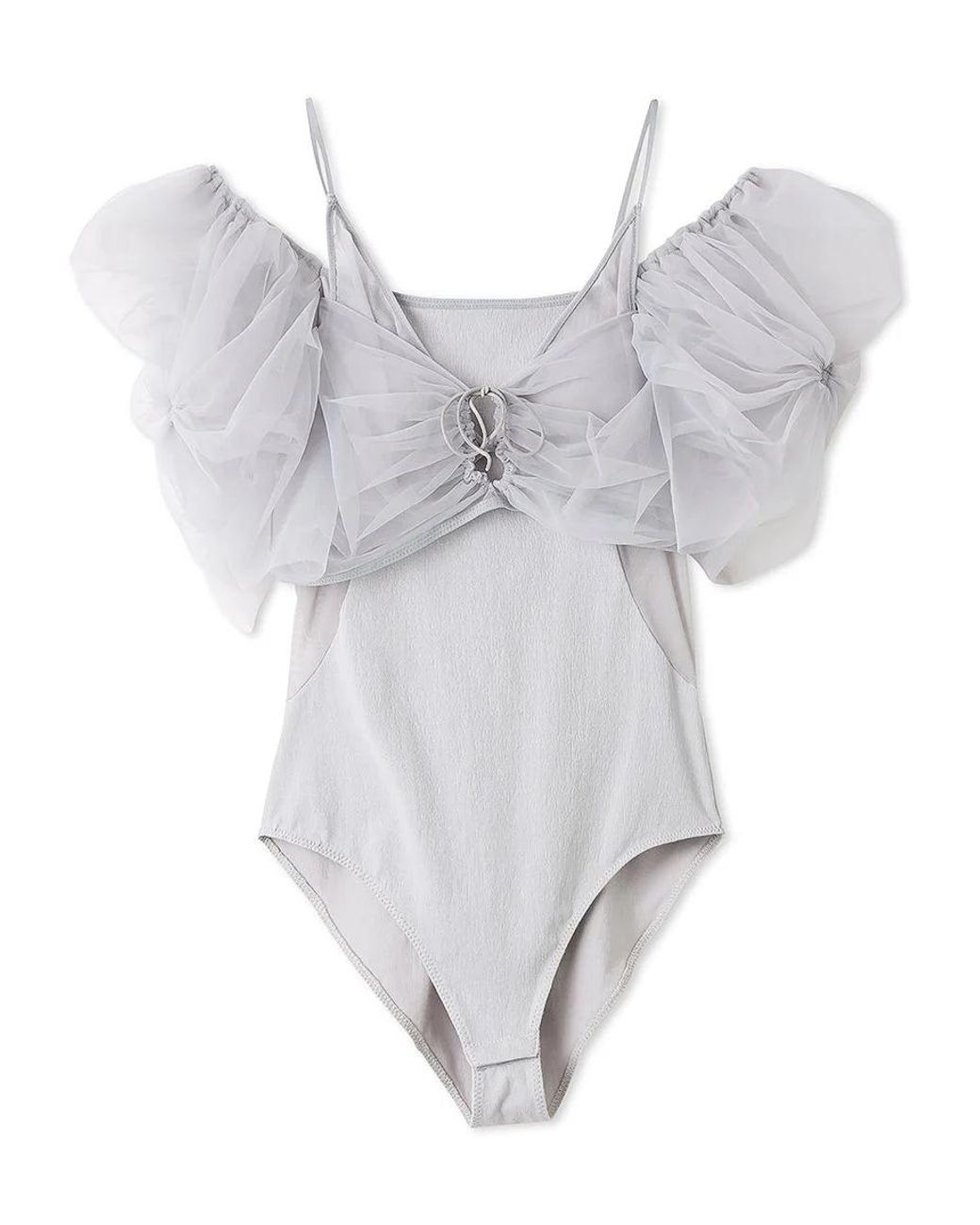 SNIDEL Chacott Statement Sleeve Bodysuit in Gray | Lyst
