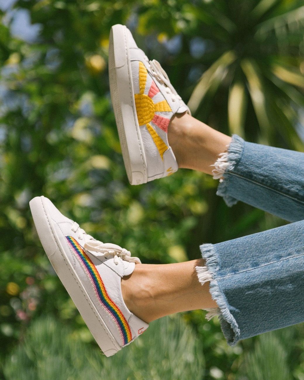Soludos Ibiza Classic Sneaker | Embroidery | Rainbow Wave - Oasis White ...