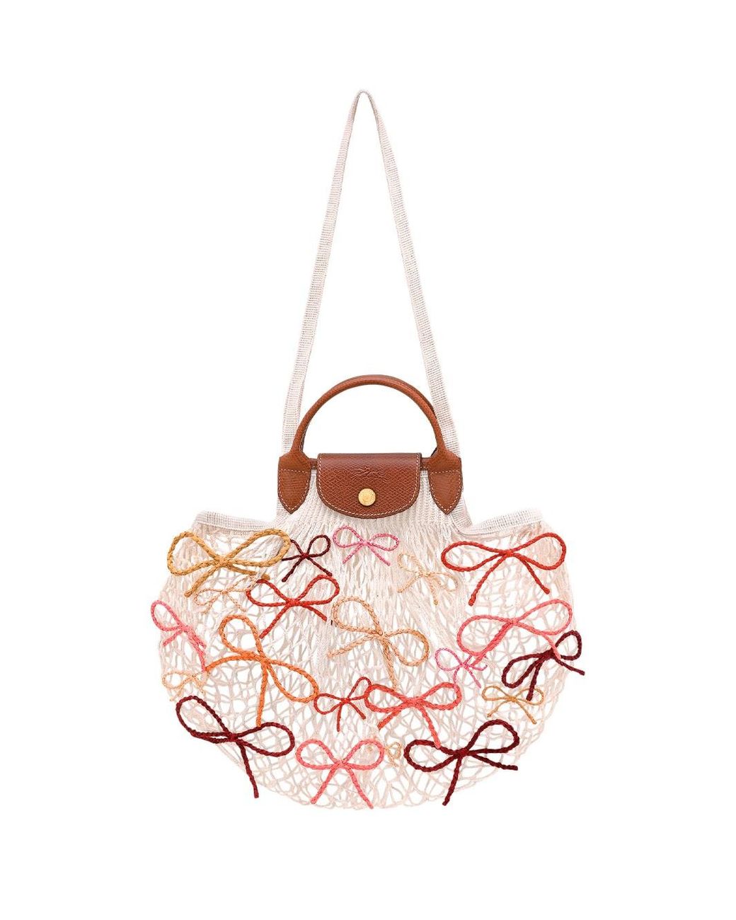 Longchamp 'Le Pliage Filet Raphia' Large Mesh Bag in Pink | Lyst