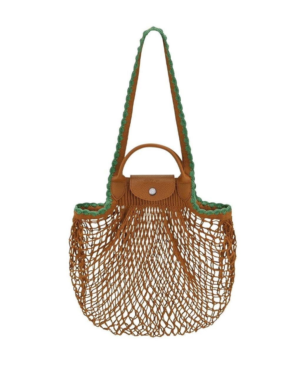 Longchamp 'Le Pliage Filet Crochet' Large Mesh Bag in Metallic | Lyst