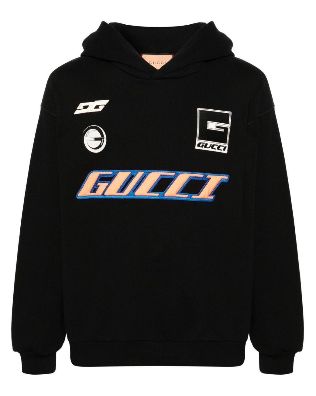Gucci Logo-Embroidered Cotton Hoodie in Black for Men | Lyst