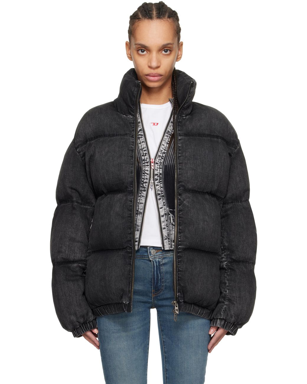 DIESEL Black W-mons-a Denim Puffer Jacket | Lyst