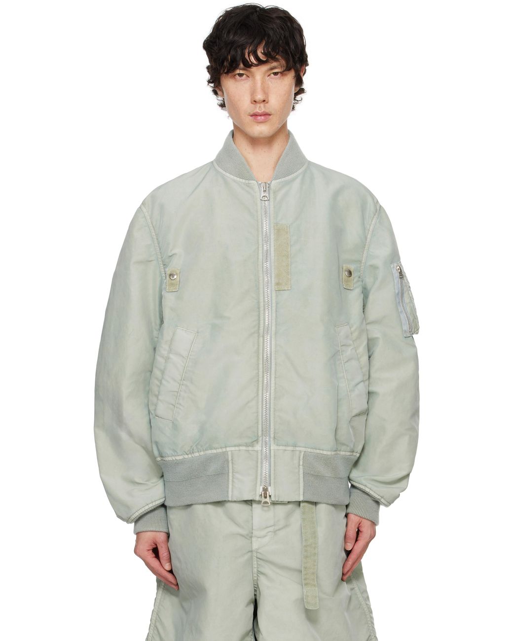 Sacai Garment Dye Nylon Twill Bomber Jacket in Gray for Men | Lyst