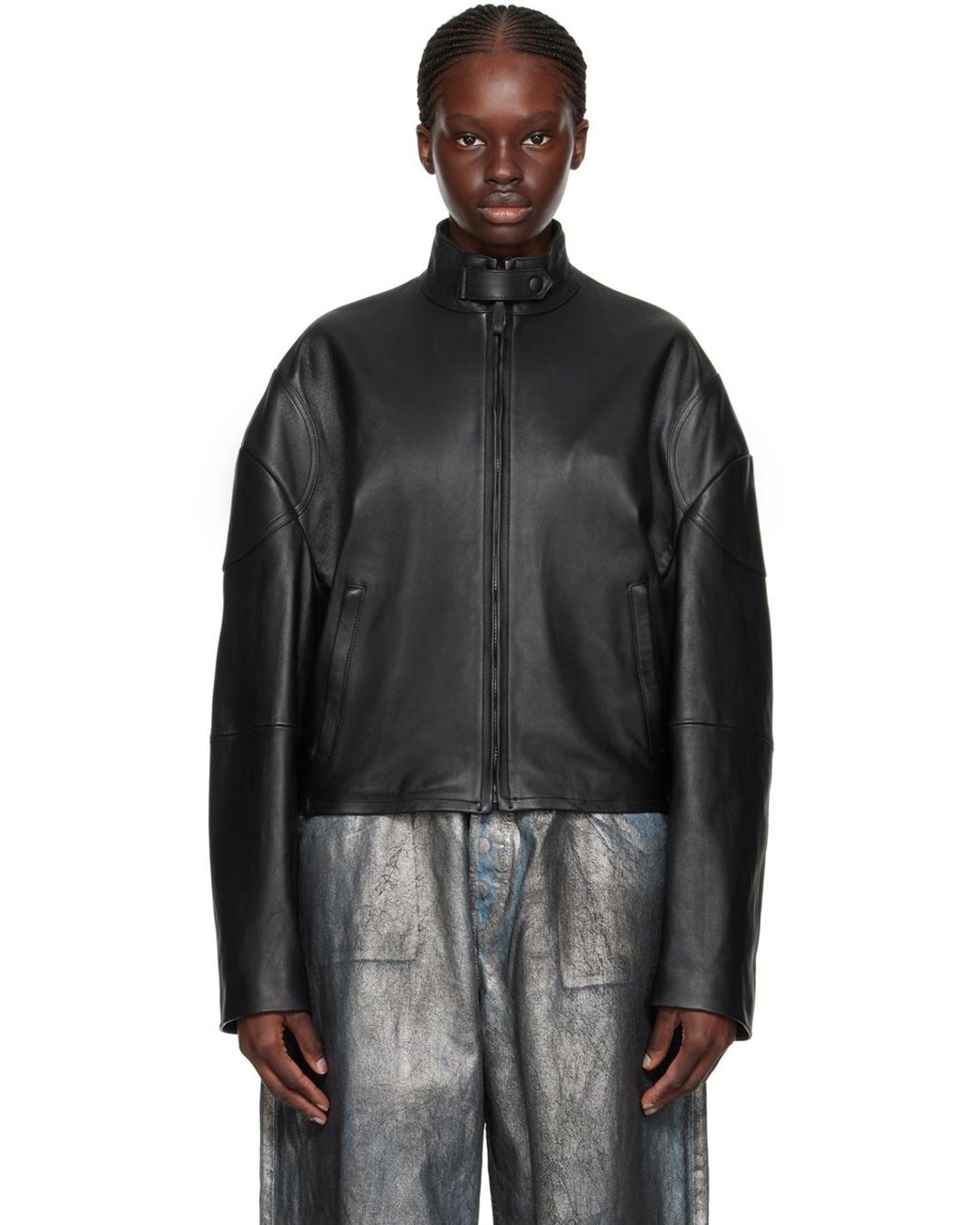 Acne Studios Black Dropped Shoulder Leather Jacket | Lyst