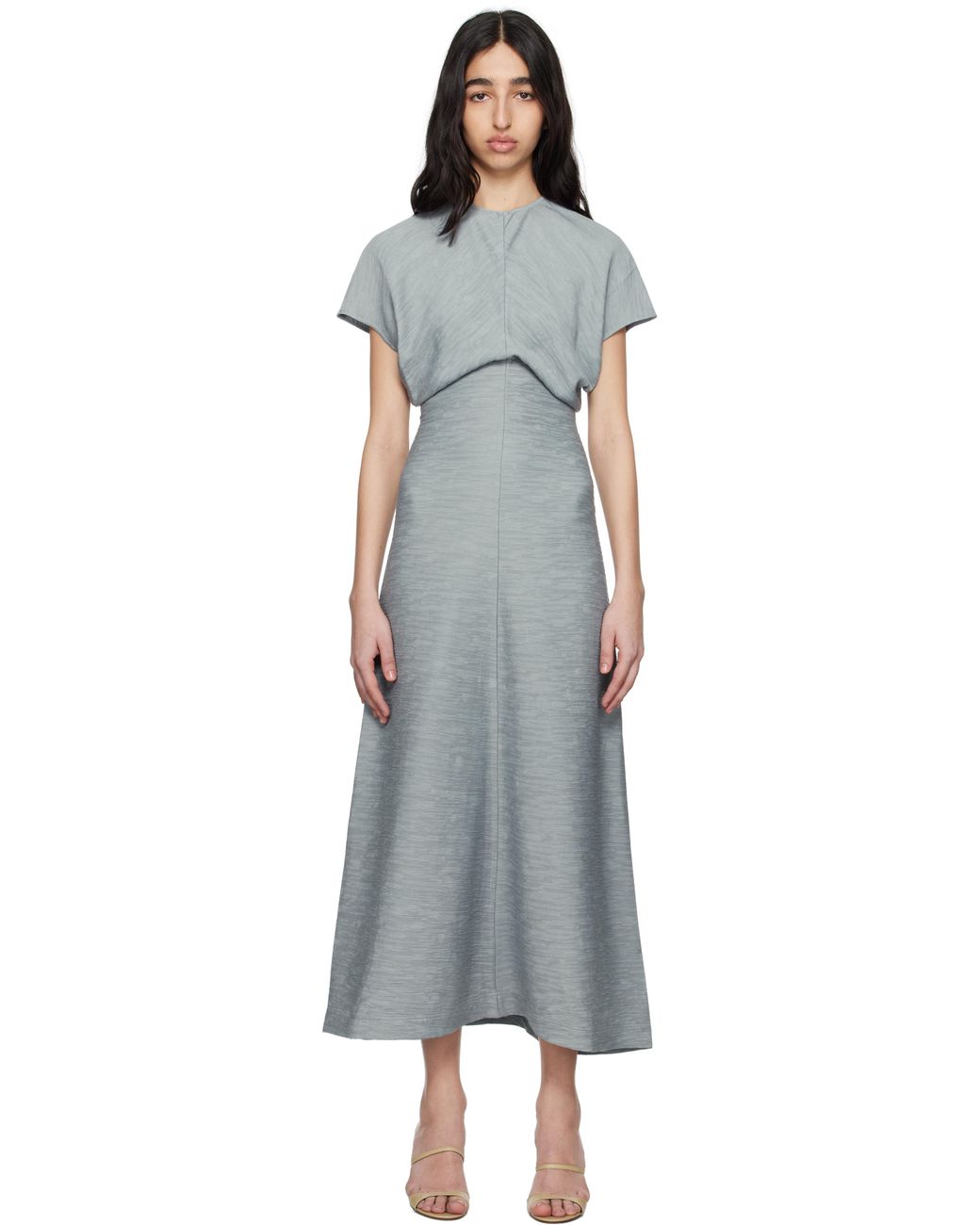 TOTEME Slouch Waist Crinkled Midi Dress in Black | Lyst