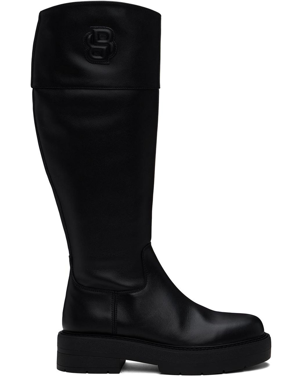 BOSS Leather Padded Double Monogram Tall Boots in Black | Lyst