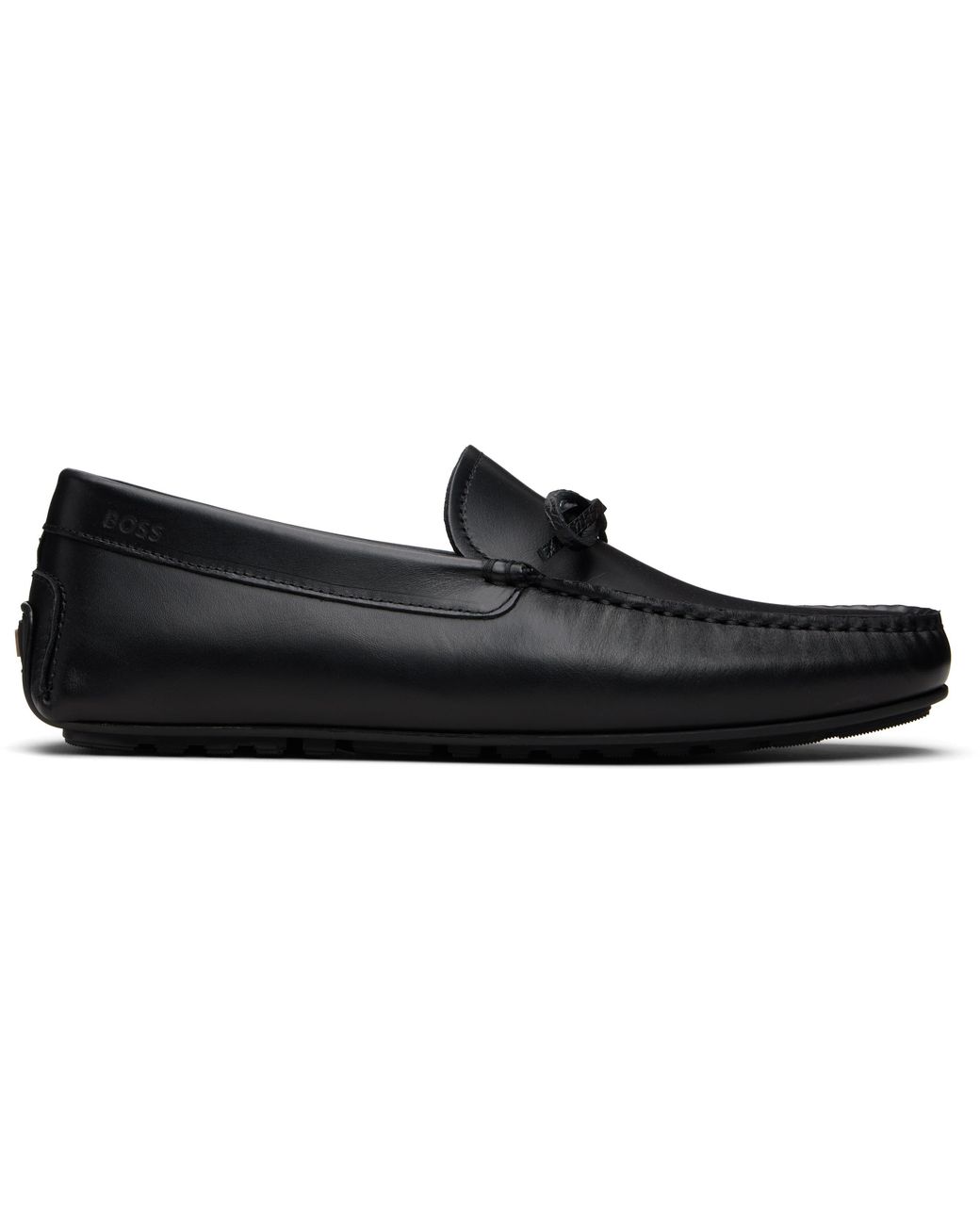 BOSS Bow-Trim Driver Loafers in Black for Men | Lyst