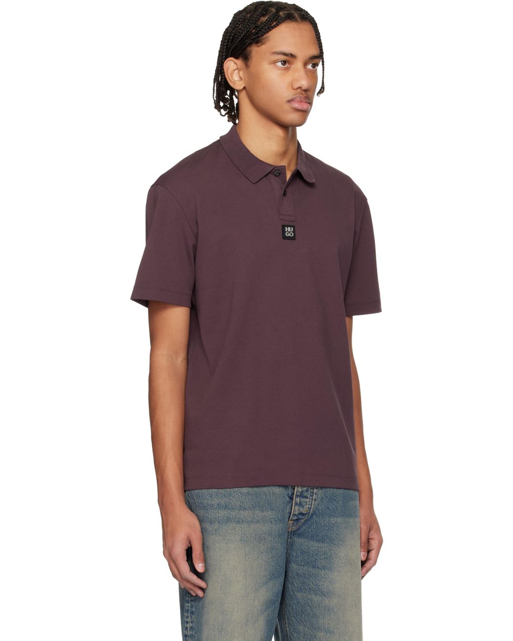 HUGO Burgundy Stacked-Logo Interlock Cotton Polo in Purple for Men | Lyst