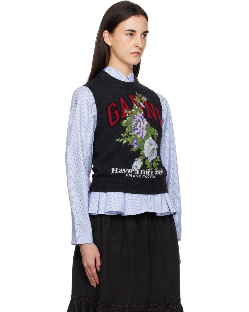Ganni Rose Wool Vest in Black | Lyst UK